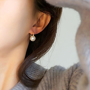 3 Pairs Gold Pearl Earrings for Women Pearl Stud,Gold Round Ball Pearls Stud Hypoallergenic Mixed Sizes 10-14mm Imitation Pearl Earrings for Gifts