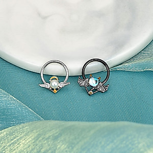 Longbeauty 16G Septum Clicker Ring Angels and Demons Nose Rings Hoops Ear Cartilage Daith Tragus Earrings Nose Piercing Jewelry for Women Men