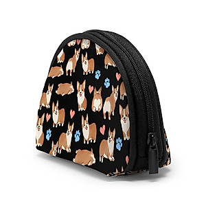 Cute Corgi Dog Canvas Small Coin Purse Pouch Change Wallet Card Holder with Zipper for Women Girls Gift
