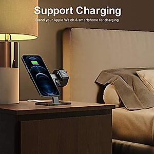 EWA 2 in 1 Magsafe Charger Stand, Aluminum Alloy,Phone Stand Holder,Compatible with iphone14/pro/pro Max, iPhone 13/12/ Pro Max/Mini and Apple Watch 3/4/ 5/6/ 7/8 Black - (Chargers Not Included)