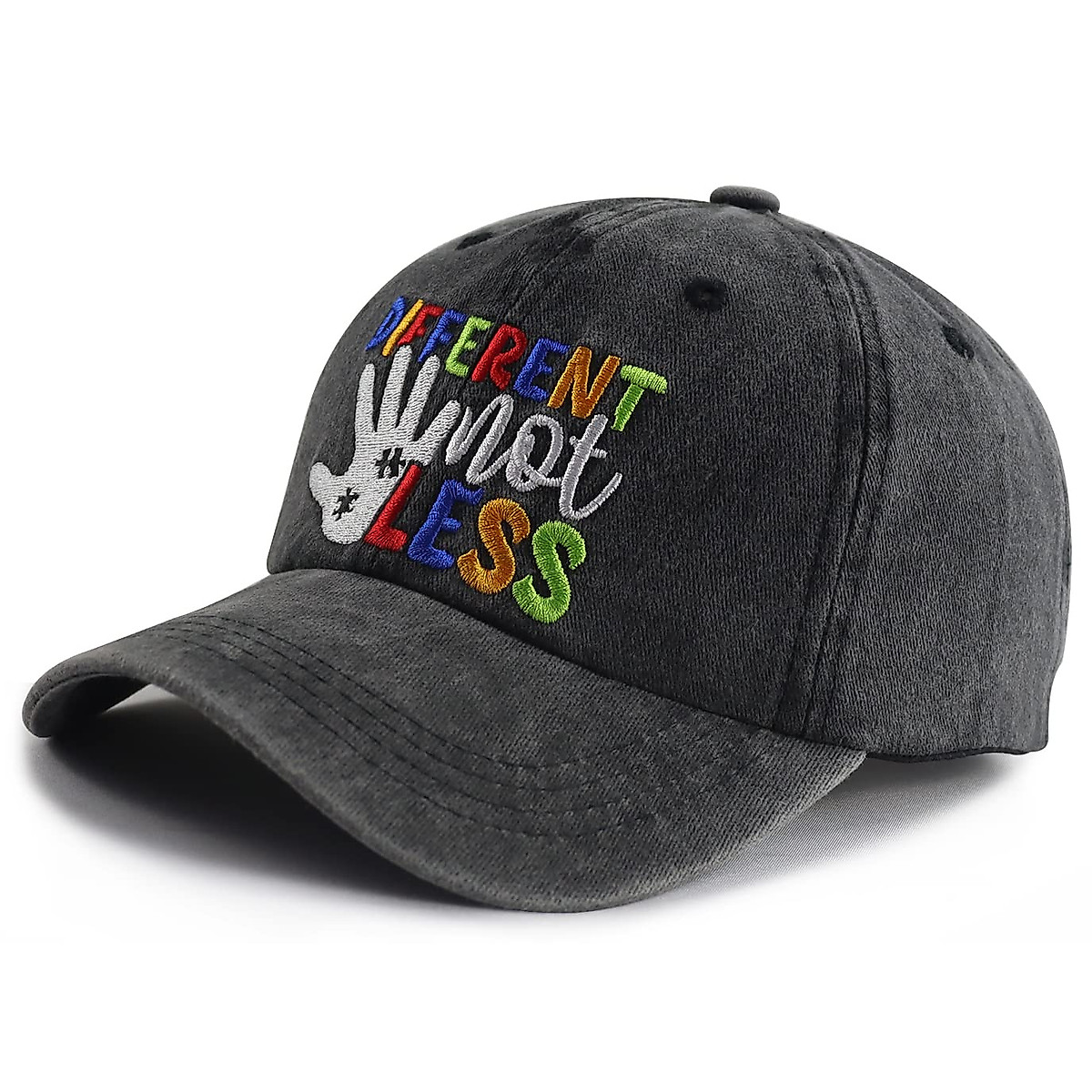 Autism Hats for Men Women, Different Not Less Autism Awareness Hat, Adjustable Autistic Hand Decoration Inspirational Baseball Cap, Funny Birthday Thank You Gifts for Dad Mom Grandpa Grandma Teacher