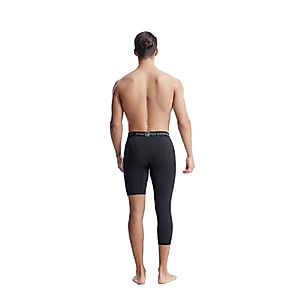 The New Men's Basketball Single Leg Tight Sports Pants 3/4 One Leg Compression Pants Athletic Base Layer Underwear (Large, Black-1)