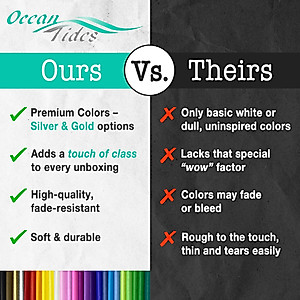 Ocean Tides Tissue Paper Gift Wrap - Large Sheets of Bulk Wrapping 100 200 300 or 500 Sheets 20 X 30Assorted Black Blue Fuchsia Gold Green Orange Pink Purple Silver White Yellow