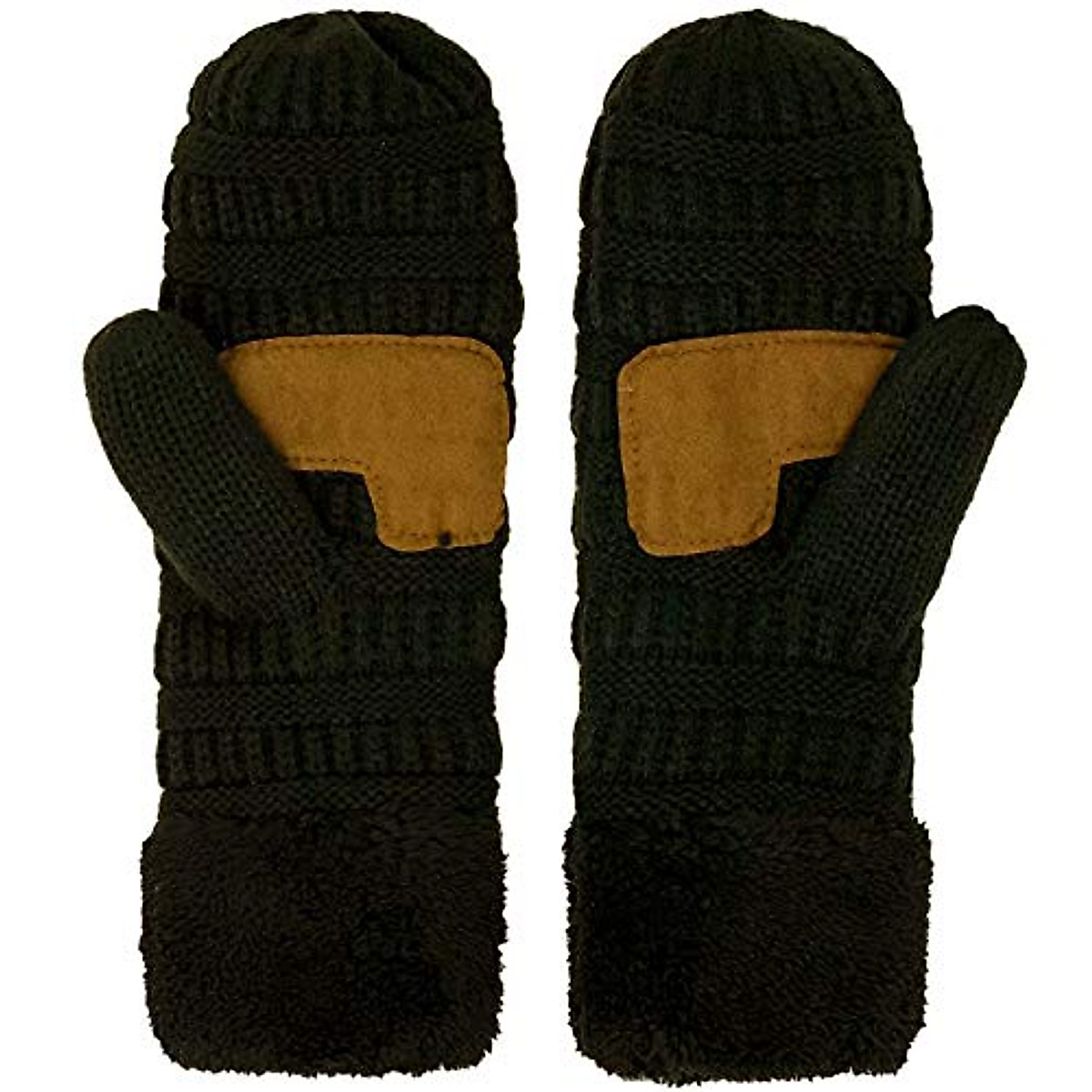 C.C CC Super Thick Fuzzy Fleeced Lined Warm Winter Knitted Mittens Gloves Solid Black