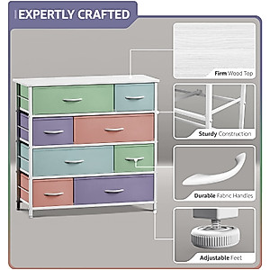 Sorbus Dresser with 8 Drawers - Furniture Storage Chest for Kid’s, Teens, Bedroom, Nursery, Playroom, Clothes, Toys - Steel Frame, Wood Top, Fabric Bins (Pastel)