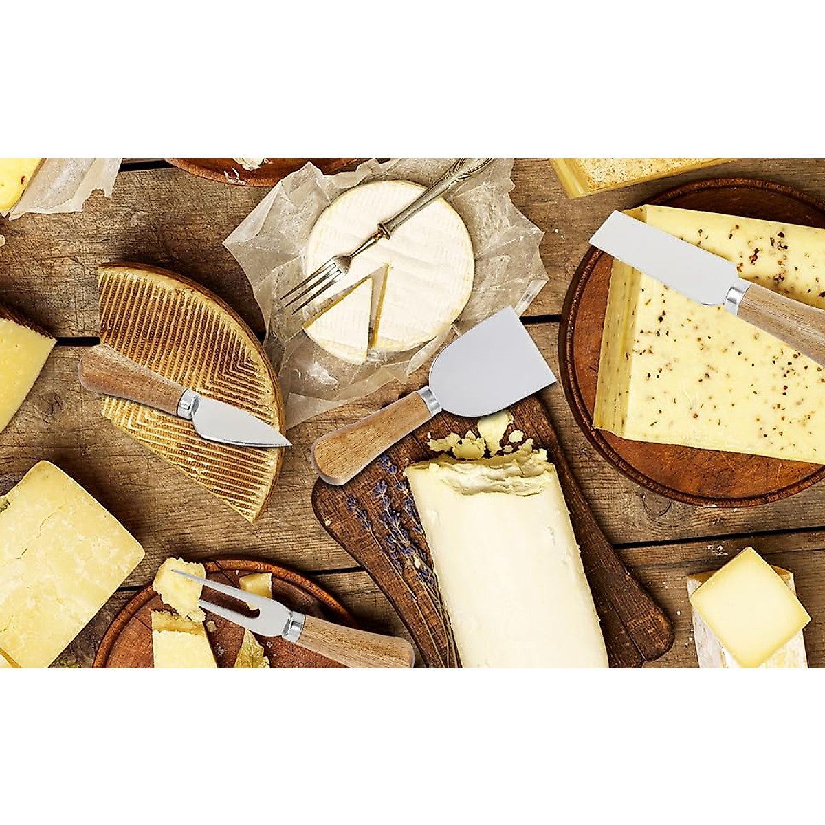 Guojanfon 6 Piece Cheese Knives Set with Wooden Handle, Mini Steel Stainless Cheese knife set for Charcuterie anCheese spread, Perfect for Cheese Slicer and Butter Cutter