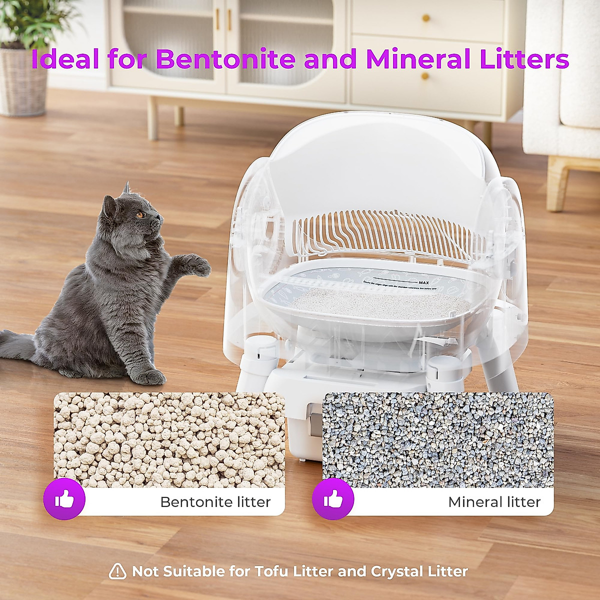 Self Cleaning Cat Litter Box, Open Top Litter Box for Multiple Cats, Automatic Cat Litter Box with Liners and Mat Included, White