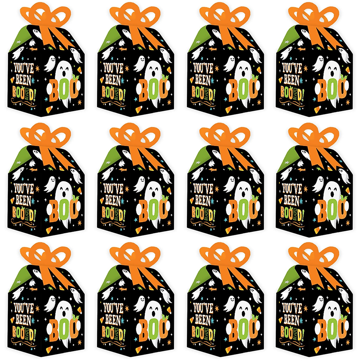 Big Dot of Happiness You've Been Booed - Square Favor Gift Boxes - Ghost Halloween Party Bow Boxes - Set of 12
