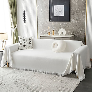 MYSKY HOME Couch Covers for 2 Cushion Couch Sofa Slipcovers Geometrical Sofa Covers for Living Room Sectional Sofa Covers for Dogs (X-Large, 71" x 118", White)