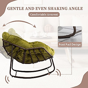 MOONMISS Rocking Chair, Oversized Patio Rocker Recliner Chair with Padded Cushion for Indoor and Outdoor, Patio Rattan Egg Rocking Chair for Front Porch, Garden,Backyard, Balcony (2, Olive)