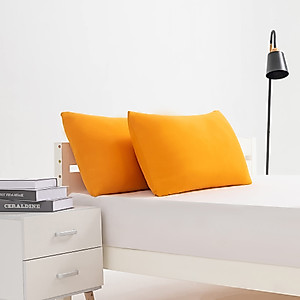 2-Pack Stretch Pillow Cases - Jersey Knit & Envelope Closure Pillowcases with Ultra Soft T-Shirt Like Polyester Blend - Suitable for Queen or Standard Size Set of 2, Yellow