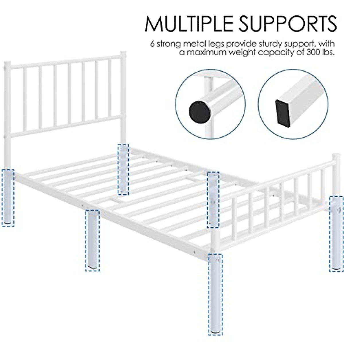 Yaheetech Twin Size Bed Frame Metal Platform Bed Frame Mattress Foundation with Spindle Headboard & Footboard/No Box Spring Needed/14 Inch Underbed Storage/Firm Support & Easy Set up Structure, White