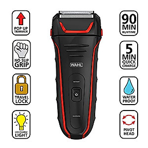 Wahl Clean & Close Electric Razor Rechargeable Wet/Dry Waterproof Electric Shaver for Cordless Men's Grooming & Beard Trimming - Lithium Ion with Long Run Time & Quick Charge – Model 7064