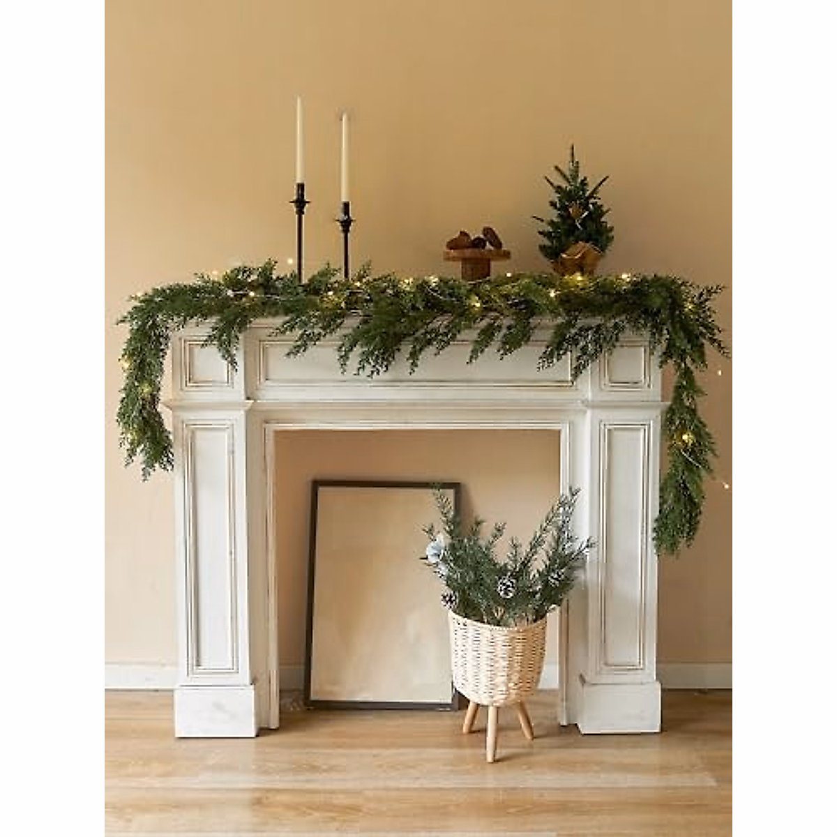 6FT PARTY JOY Seasonal Artificial Christmas Garland with Lights Pine Needle Cypress Garland for Holiday Winter Indoor Outdoor Decor