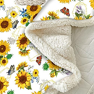 Sunflower Blanket Sunflower Gifts for Women Throw Blanket,Sunflower Gifts Bedding Decor White Throw Blanket,Sunflower Stuff Decorations Warm Soft Sherpa Thick Blanket for Bed Sofa Office
