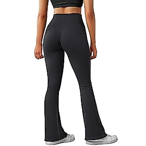 MOSHENGQI Women Ribbed Flare Leggings Seamless High Waist Bootcut Yoga Pants(M,007-Black)