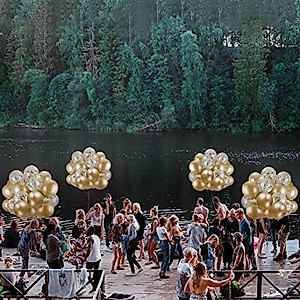 60 Pack Gold Balloons + Gold Confetti Balloons w/Ribbon | Balloons Gold | Gold Balloon | Gold Latex Balloons | Golden Balloons | Party Balloons 12 inch | Clear Balloons with Gold Confetti |