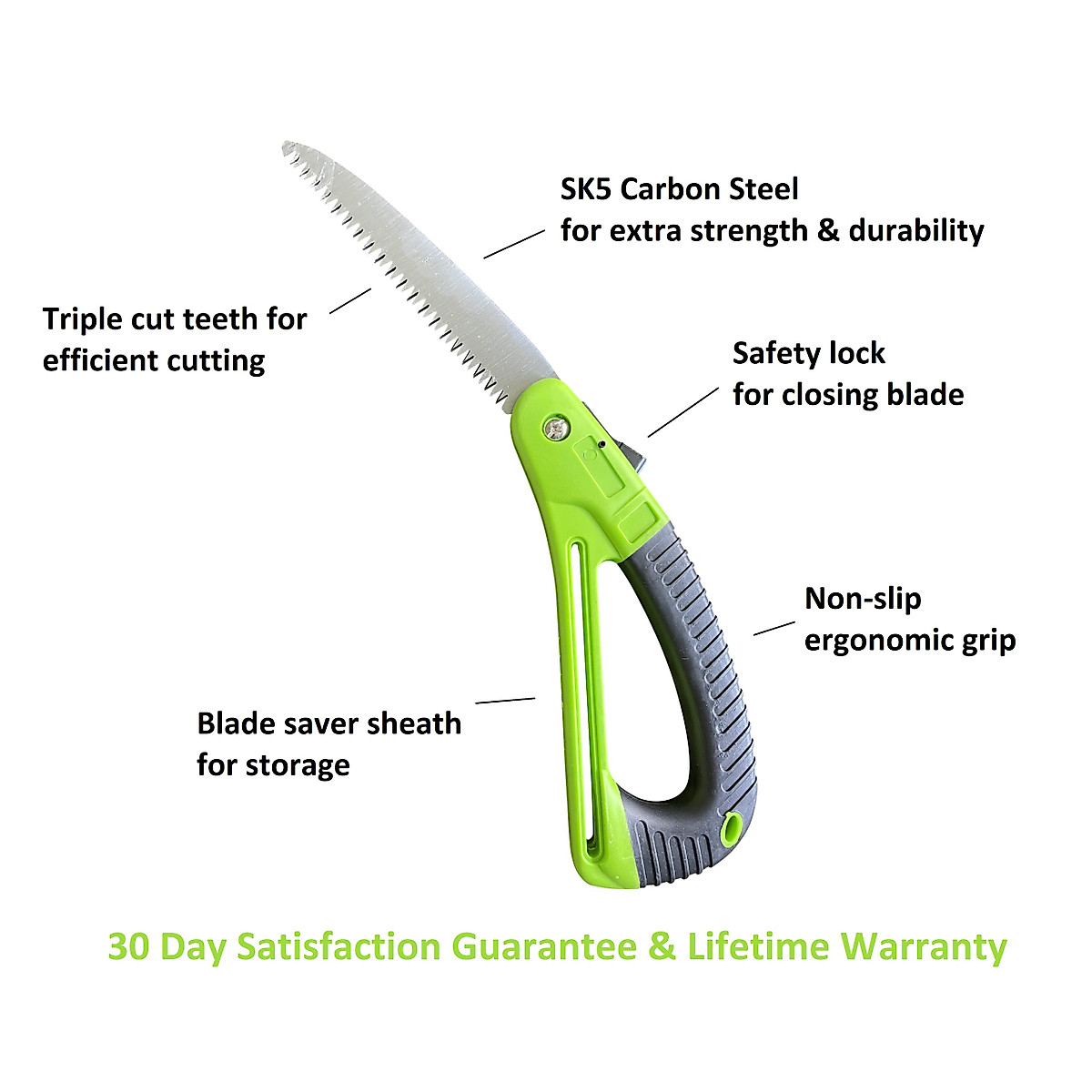 Garden Guru Folding Pruner Saw with Ergonomic Handle & Safety Lock – Non Slip – Rust Resistant Hardened Steel – Professional Grade Sawtooth Blade – for Pruning Trimming Camping Clearing