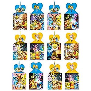 12pcs Eevee Evolutions Party Gift Boxes Goodie Boxes for Cartoon Theme Birthday Party Supplies, Decorations Boxes Candy Boxes