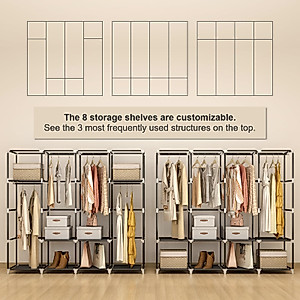 MOGELAFOO Portable Closet Wardrobe, 67-Inch Clothes Organizer with 4 Hanging Rods and 8 Shelves, Non-Woven Fabric Cover, Large Capacity Storage for Bedroom and Living Room, Black