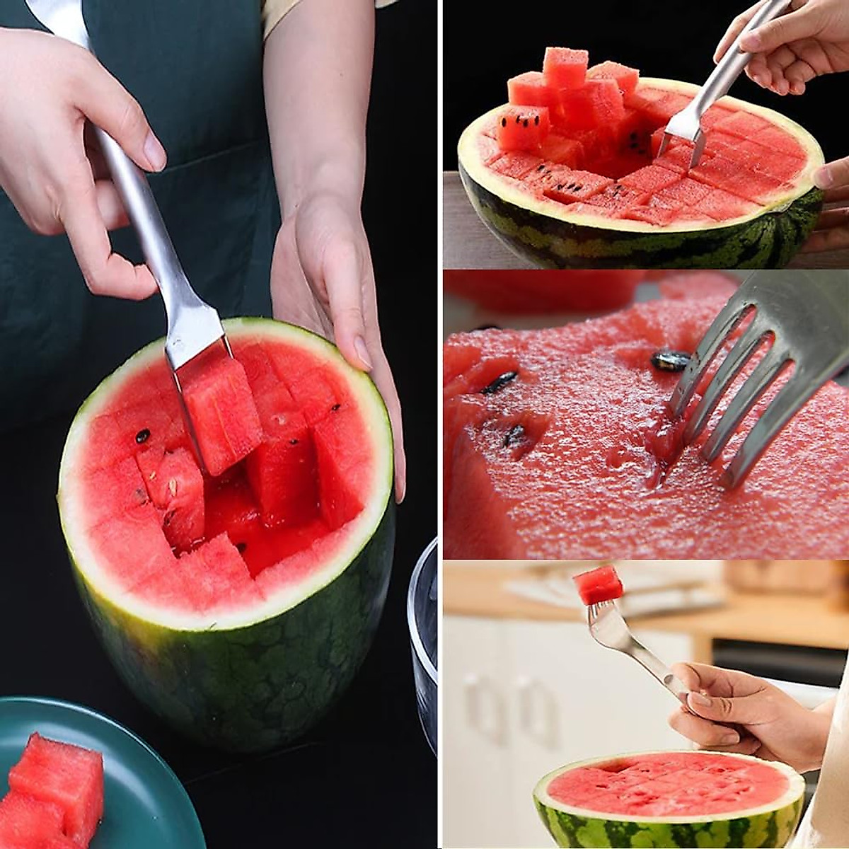 Watermelon Cutter - Watermelon Cutter Slicer Tool & Watermelon Fork 2-In-1, Stainless Steel Cut Watermelon Knife Melon Cutter Slicer, Cantaloupe Cutter for Home Party Camping Kitchen Gadget -1Pcs