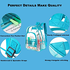 Clear Backpack Heavy Duty with Reinforced Straps, Side Pockets for Kids, Boys, Girls, School - Turquoise,Teal