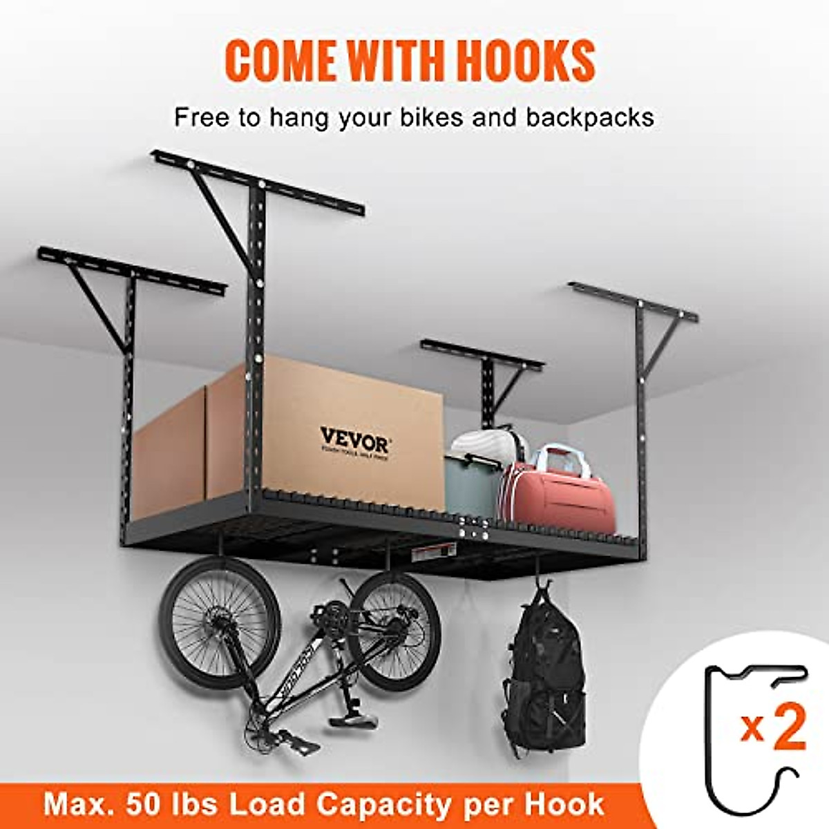 VEVOR Overhead 3x6 Garage Ceiling Storage Racks, Heavy Duty Adjustable Cold Rolled Steel Racks for Garage Storage, Organization, 550 lbs Load Capacity, 22''-40"