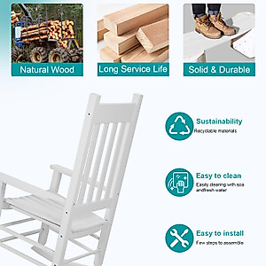 Outdoor Rocking Chair Patio Rocking Chair Porch Rocking with High Back and Handrail Comfortable and Stable Durable Load Bearing 243 lbs Patio Rocker Chair for Porch Garden and Terrace (White)