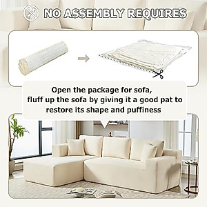 Free Modular Cloud Couch Deep Seat Sectional Sofa with Left Chaise and 5 Pillows, Modern Minimalist Style L-Shaped Chenille Upholstered Corner Sofa&Couch Cum Sofabed for Living Room