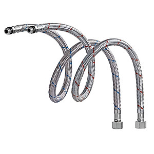 GGStudy 32-Inch Faucet Connector Braided Stainless Steel Supply Hose 3/8-Inch Female Compression Thread x M10 Male Connector One Pair