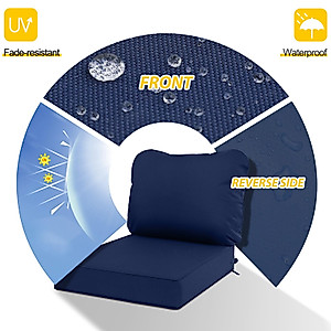 AAAAAcessories Outdoor Deep Seat Cushions for Patio Furniture, Waterproof Replacement Patio Chair Cushions, 21 x 21 x 4 + 23 x 17 Inch, Navy Blue