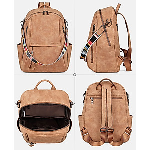 FADEON Leather Laptop Backpack Purse for Women Small Designer Laptop Bag,Multi-Pockets Travel Ladies Shoulder Bag Brown