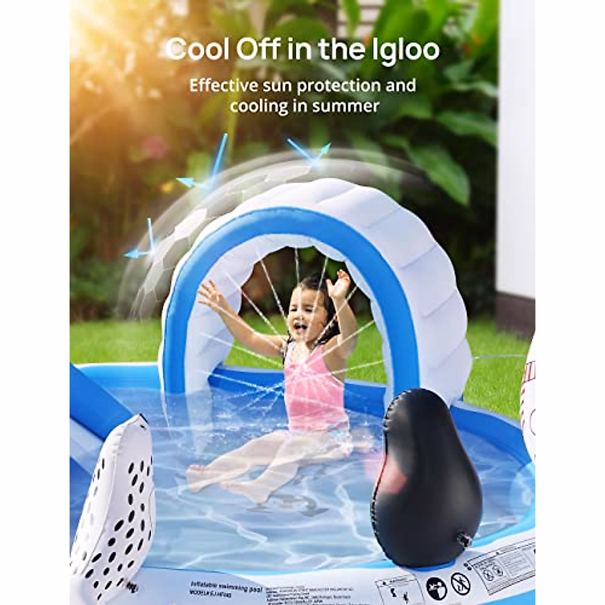 Inflatable Play Center, EVAJOY Kiddie Pool with Slide for Children, Sprinkler, Ice & Snow Theme with Inflatable Dolls, Easy Setup for Garden, Backyard, Indoor Usage