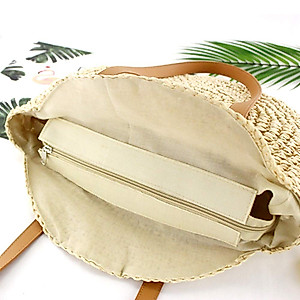 Straw Woven Bags for Women - Beach Bags Handwoven Straw Rattan Totes Shoulder Leather Summer Handbags Cross-Body Bags Beige