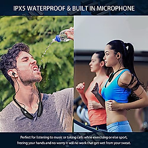 Bluetooth Headphones Neckband, Wireless Sports Headset with Microphone, 100 Hours Long Playtime and HD Stereo Sound for Bluetooth V5.1 Earphones, Noise Cancelling Earbuds, IPX5 Sweat Proof (Black)