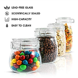 MASTERTOP 4pcs Glass Jars, Food Storage Containers Set with Airtight Lids, Canister Sets for Kitchen Counter, Cookies Sugar Coffee Nuts Spices, 15pcs Reusable Food Storage Bags, 50oz, 33oz, 26oz, 17oz