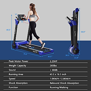 Goplus 2.25HP Electric Folding Treadmill, Installation-Free Design with 8-Stage Damping System, Large LED Touch Display and Blue Tooth Speaker, Compact Running Machine, Superfit Treadmill for Home Use