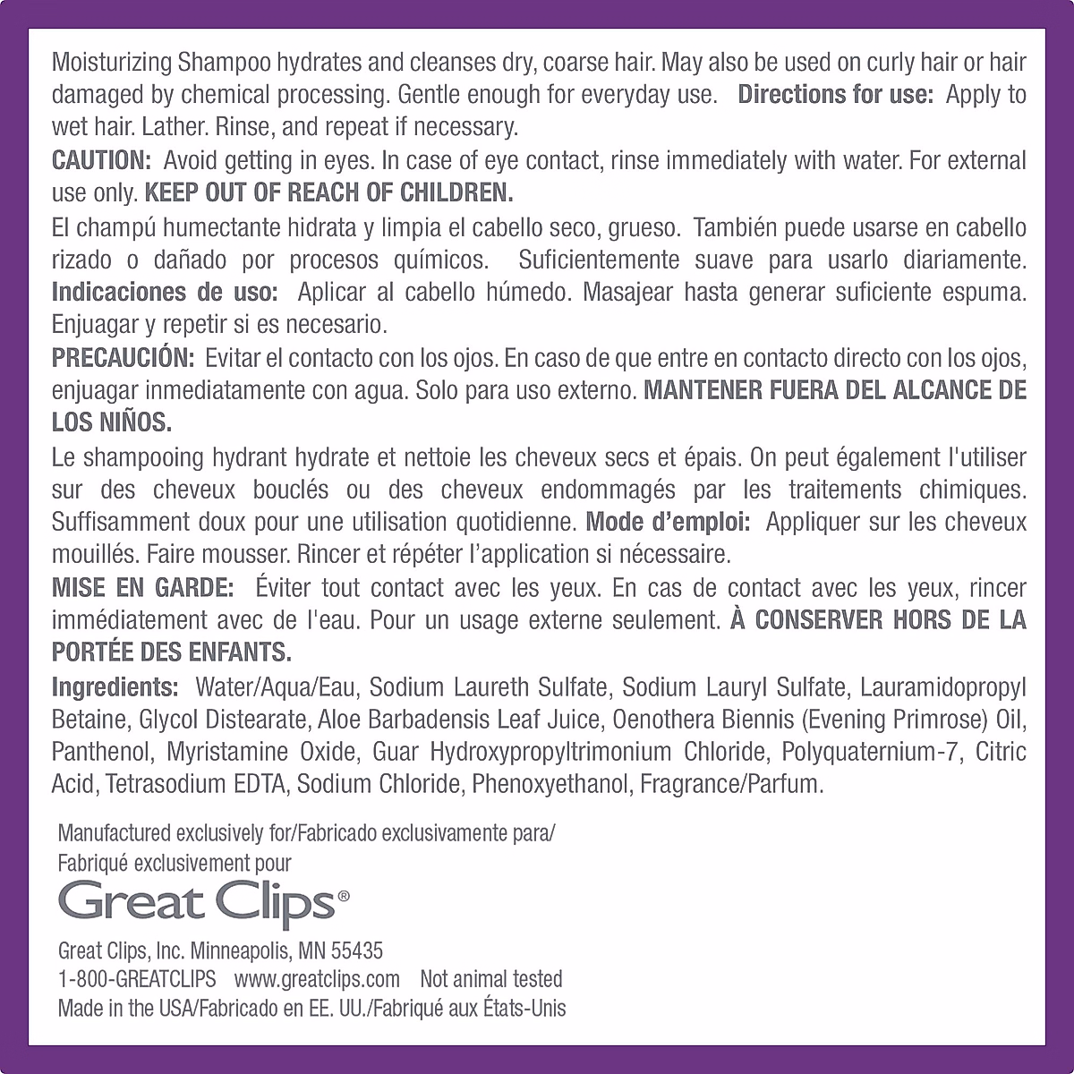 GREAT CLIPS Solutions Moisturizing Shampoo, 10oz | Repairs & Restores Damaged Hair | For Dry, Coarse, or Curly Hair