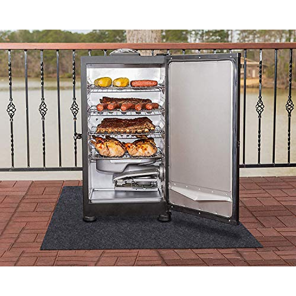 Electric Smoker Mat，Premium Oven Protective Mat—Protects wooden floors and outdoor terraces,Absorbent Material-Contains Smoker Splatter，Anti-Slip and Waterproof Backing，Washable (36" x 46")