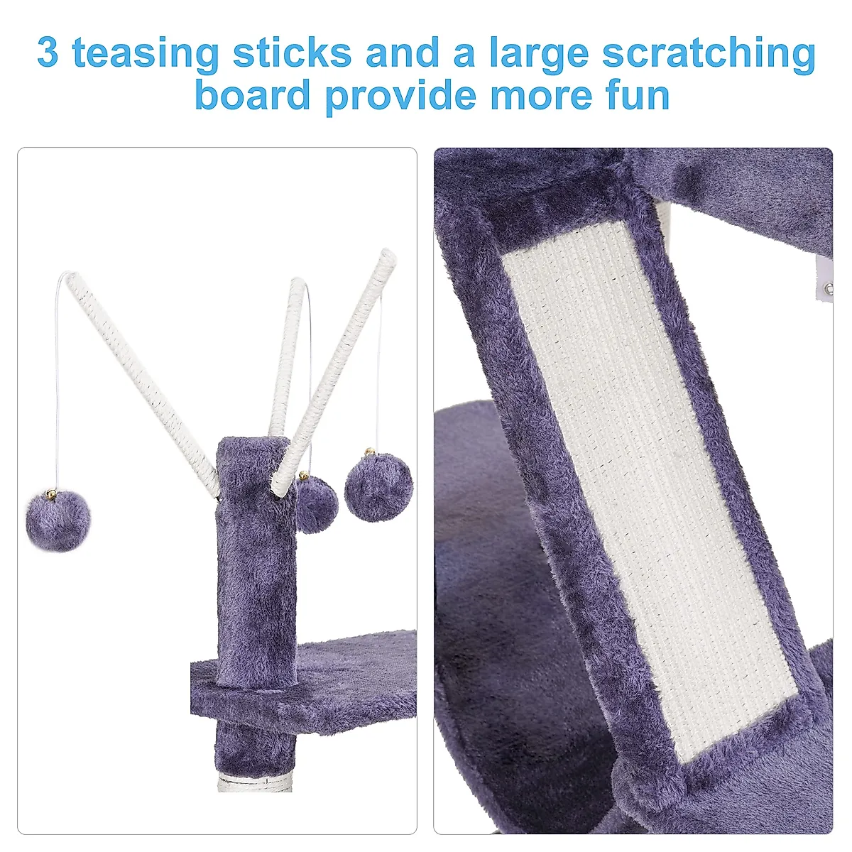 Hey-brother Cat Tree, 61 inch Cat Tower for Indoor Cats, Cat House with Padded Platform Bed, Toy Balls, Large Cozy Condo, Hammocks and Sisal Scratching Posts, Smoky Gray MPJ019G