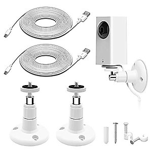2 Pack Wall Mount for Wyze Cam Pan Security Camera with 16.4FT Charging Cable, for Wyze Cam Pan v2 Mounting Kit Including Charging Cord, 360 Degree Adjustable Ceiling Mount and 30 Wire Clips