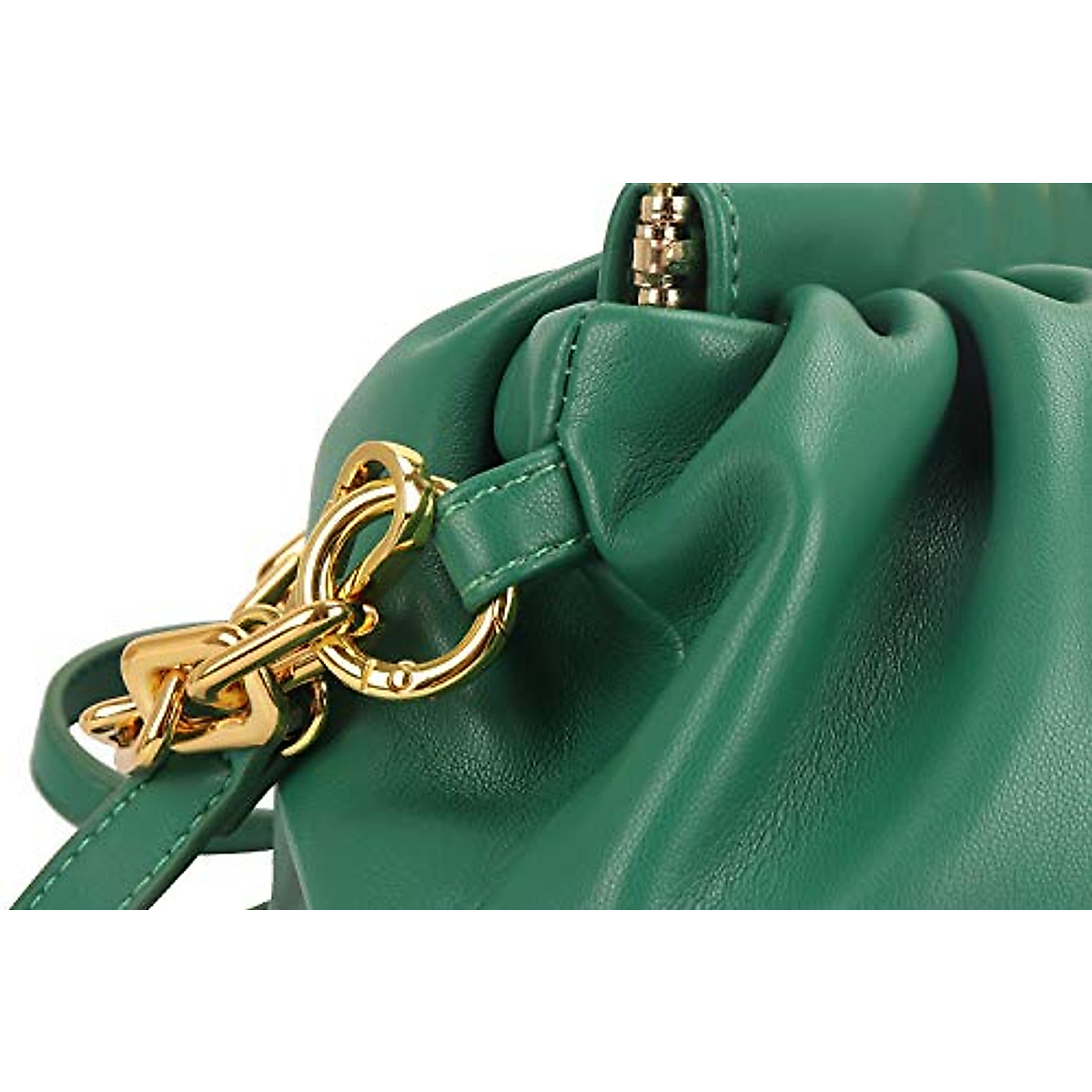 Women's Chain Pouch Bag Cloud-Shaped Dumpling Clutch Purse Ruched Fashion Trendy Shoulder Crossbody Handbag Chain Link Bag (Green)