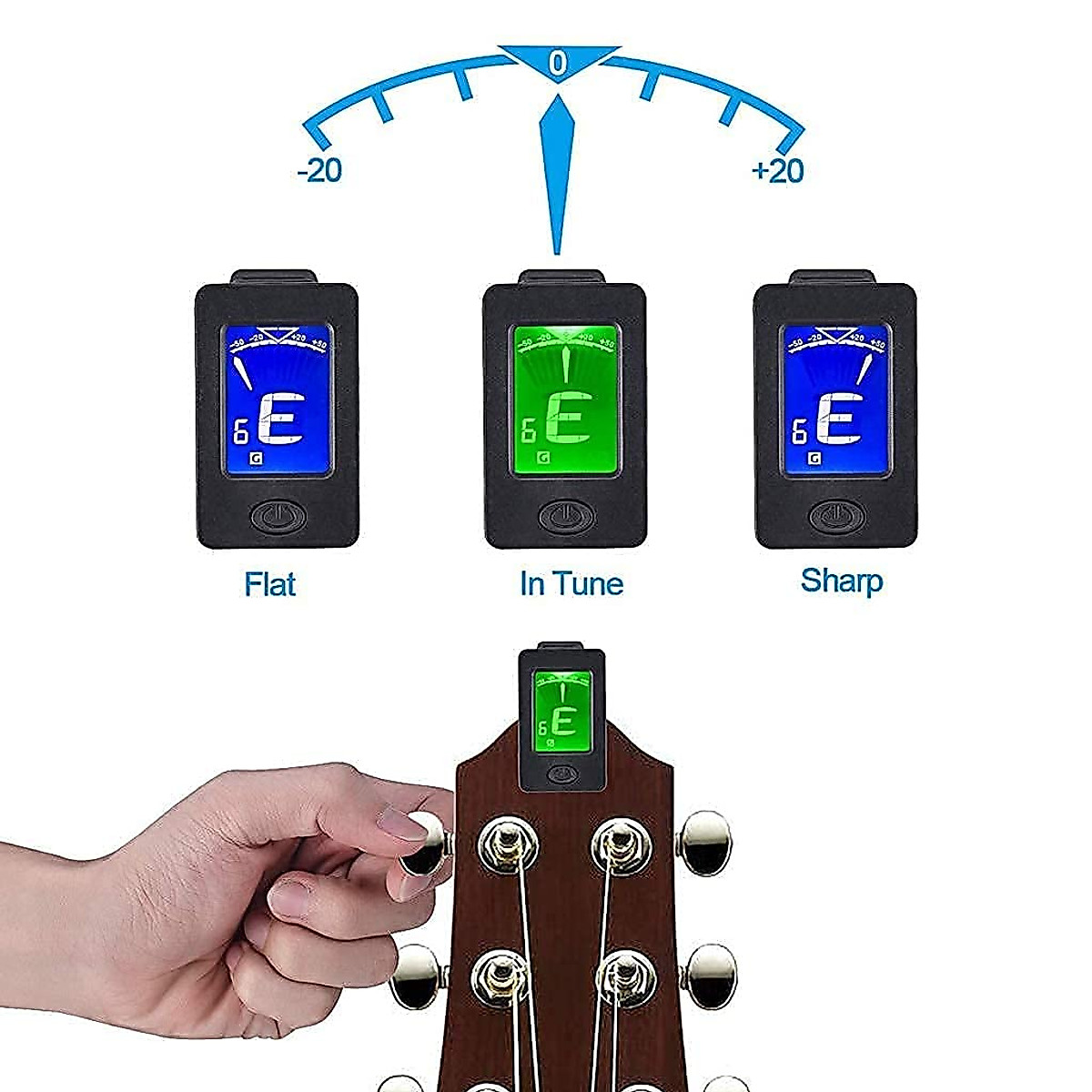 MOREYES Guitar Capo Tuner Clip on Guitar, Violin, Bass, Ukulele Chromatic with Picks (Tuner and Black Capo)