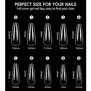 Yevyo 500 Pcs Clear Gel X Nail Tips Coffin Nail Tips False Nail Tips, Acrylic Fake Nail Soft Medium Coffin Shape Nail Extension Tips Extra Long Nail Tips Full Cover Nail Tips for Nail Arts DIY Home