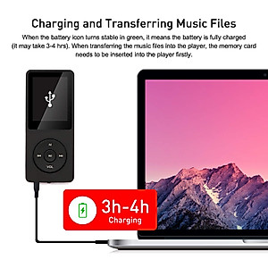 MP3 Player 32GB with Speaker Earphone Portable HiFi Lossless Sound MP3 Mini Music Player Voice Recorder E-Book HD Screen 1.8 inch Black Support up to 128GB