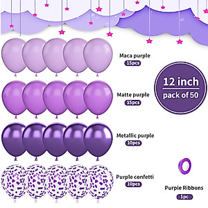 YMSZ Purple Balloons, 50pcs 12 inch Purple Confetti Balloons Kit, Metallic Purple Latex Balloons for Birthday, Bridal Shower,Wedding, Graduation Party Decorations