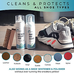 EZSolution Shoe Cleaner Kit, 2-in-1 Sneaker Foam Cleaning Solution & Stain Repellent Protection Spray Guard for Suede, Nubuck, Leather and Fabric Shoes, Eco-Friendly Sneaker Cleaning Set