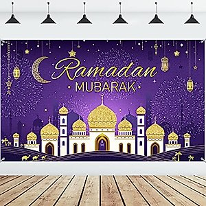 Ramadan Mubarak Backdrop Ramadan Decorations Eid Mubarak Backdrop Ramadan Kareem Banner Decorations Ramadan Photography Background for Ramadan Eid Al Fitr Party Supplies, 73 x 43 Inch