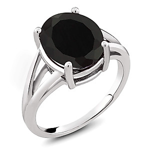 Gem Stone King 925 Sterling Silver Black Onyx Ring For Women | 4.00 Cttw | Gemstone December Birthstone | Oval 12X10MM | Available In Size 5,6,7,8,9
