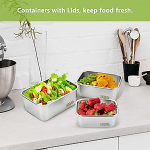 BSDLZCH 3pcs/set Stainless Steel Food Container with Lid, Snack Container, Reusable Container, Outdoor Carry Meal Box, Prep Container, Metal Lunch Container for Office